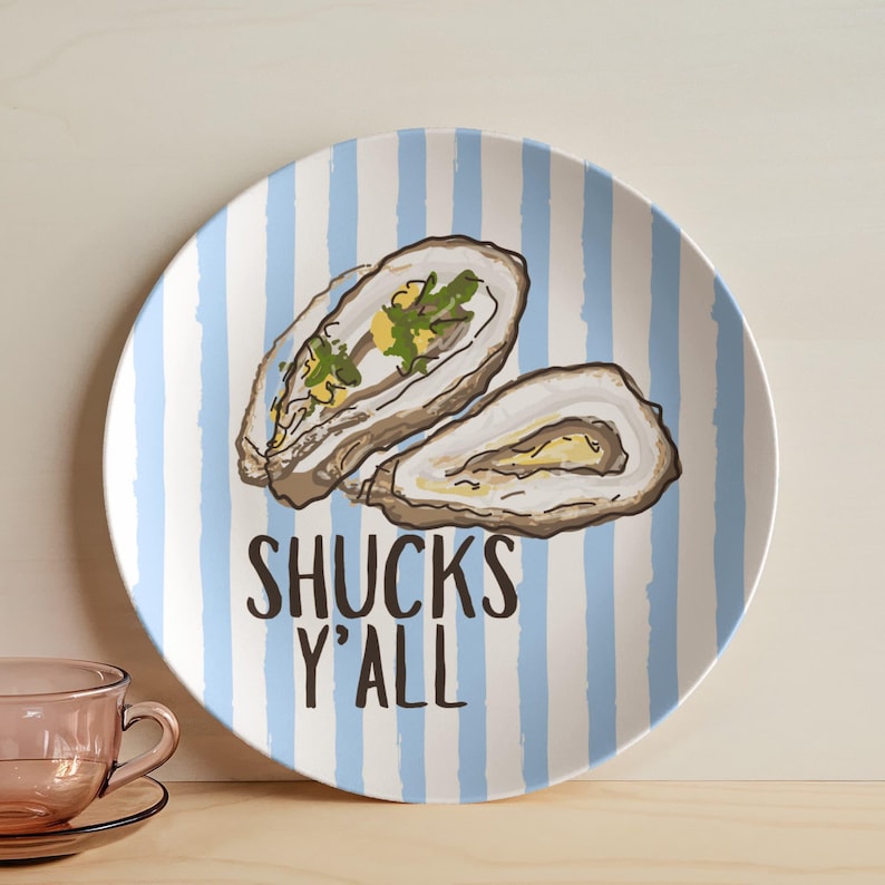 Coastal Oyster Plate, Beach House Dinner Plate, Trendy Kitchen Dish ...