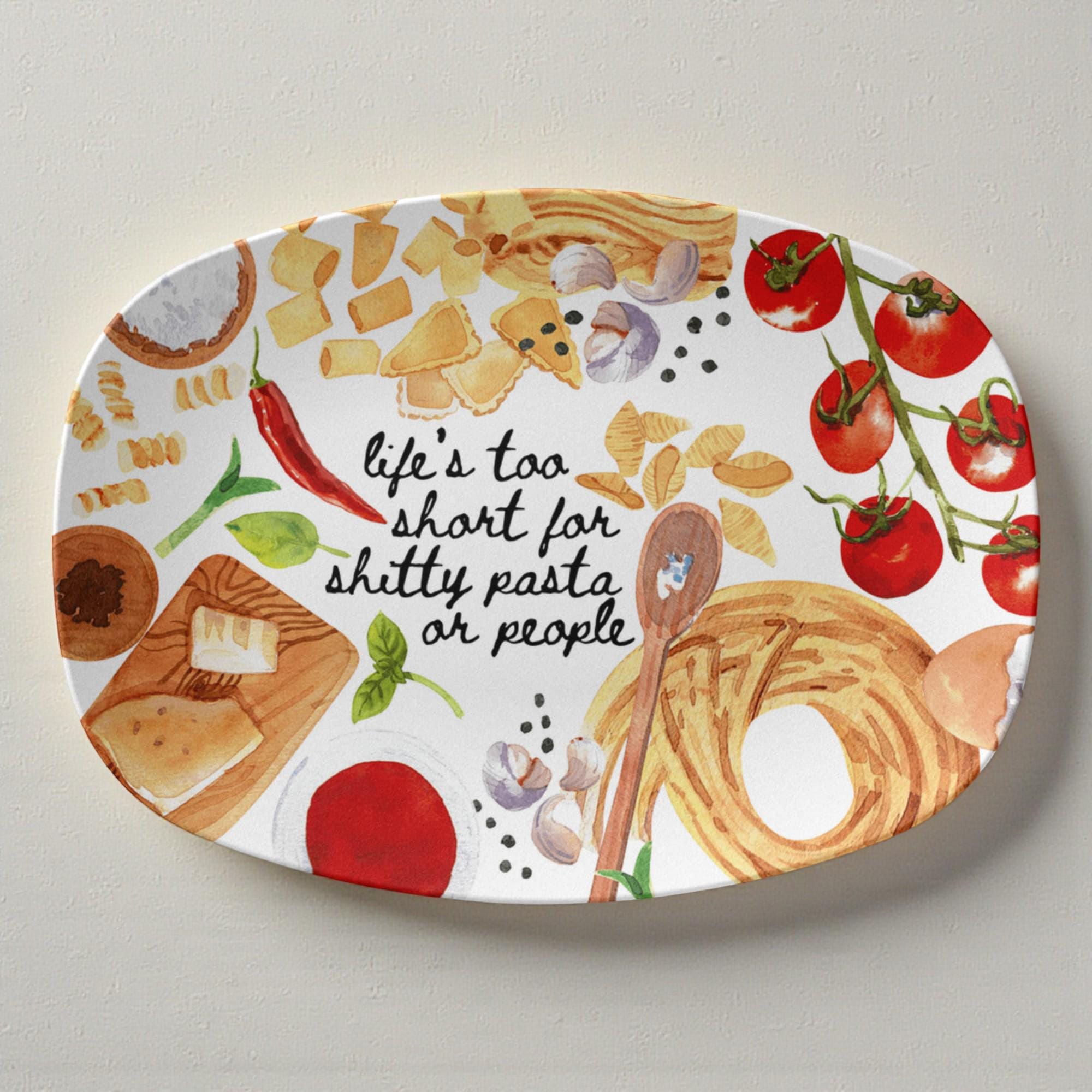 Funny Pasta Quote Platter – Fresh Pasta Serving Tray With Hand Drawn ...