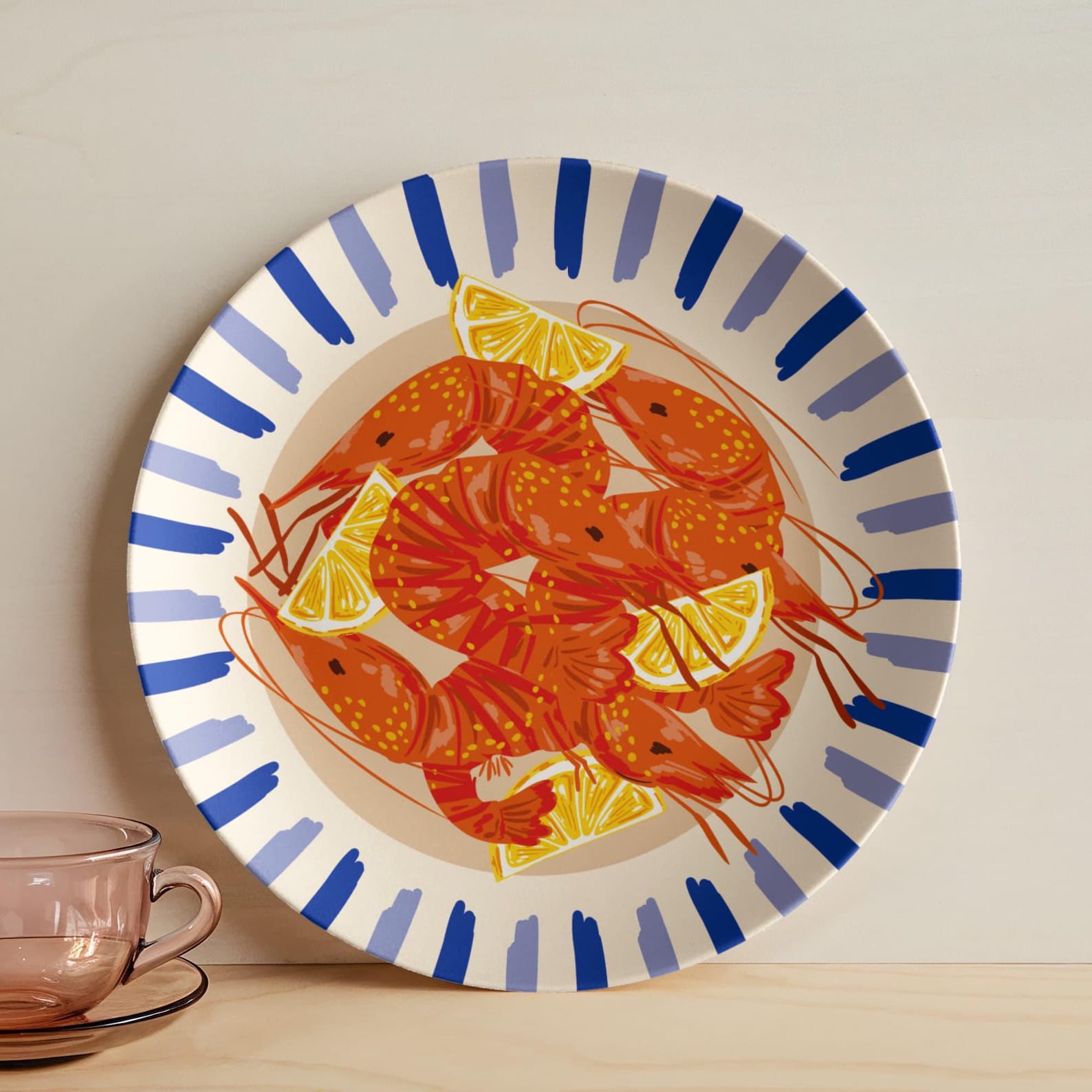 Coastal Shrimp Plate – 10” Nautical Seafood Dinner Plate, Beach House ...