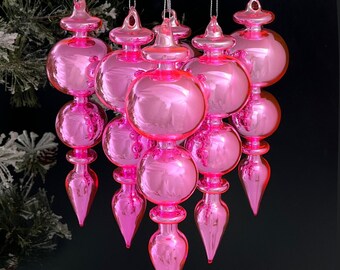 Set of 6 Mercury Glass Finials, Hand Blown Glass Christmas Ornaments - Etsy