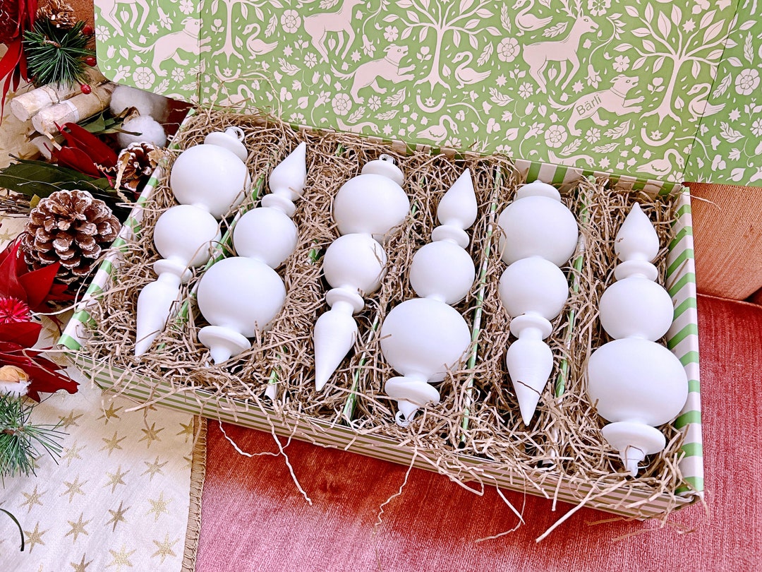 Set of 6 Matte White Finials, Hand Blown Glass Christmas Ornaments - Etsy