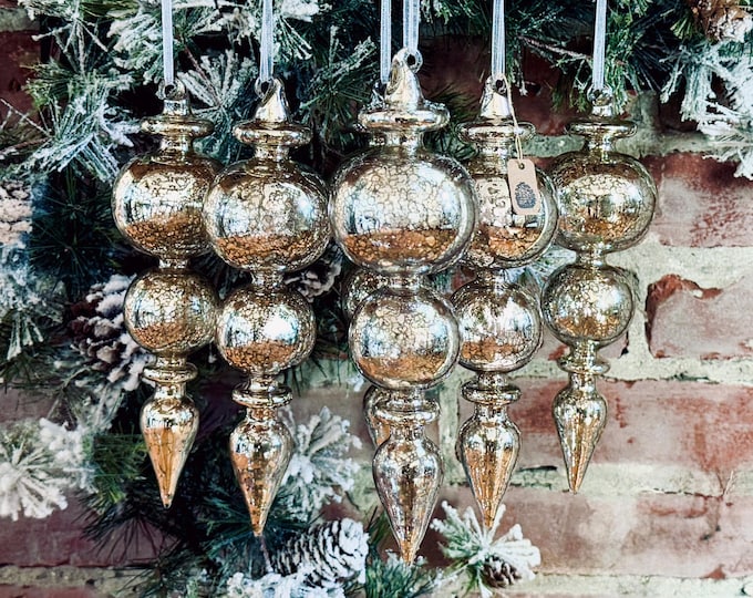 Set of 6 Mercury Glass Finials, Hand Blown Glass Christmas Ornaments - Etsy