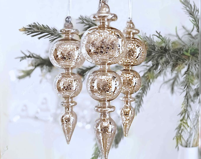 Set of 3 Mercury Glass Finials, Hand Blown Glass Christmas Ornaments - Etsy