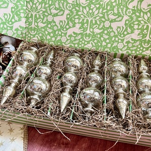 Set of 6 Mercury Glass Finials, Hand Blown Glass Christmas Ornaments - Etsy