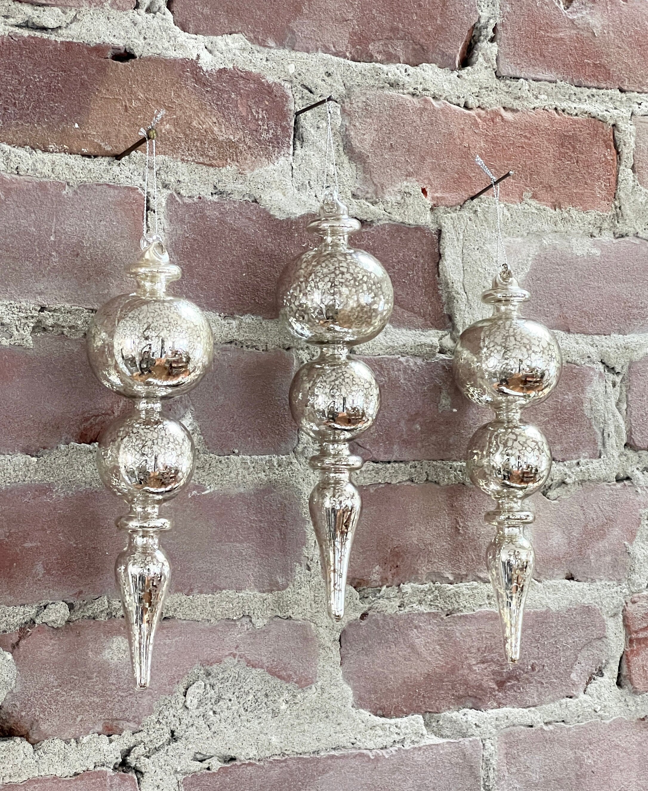 Set of 3 Mercury Glass Finials, Hand Blown Glass Christmas Ornaments - Etsy