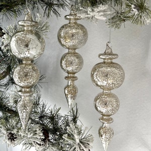 Set of 3 Mercury Glass Finials, Hand Blown Glass Christmas Ornaments - Etsy
