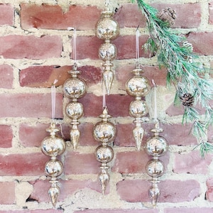 Set of 6 Mercury Glass Finials, Hand Blown Glass Christmas Ornaments - Etsy