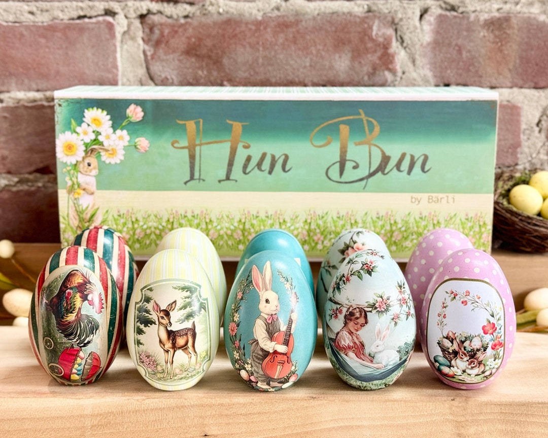 Set of Ten Fillable, Reusable Easter Egg Tins. Vintage Style Metal ...