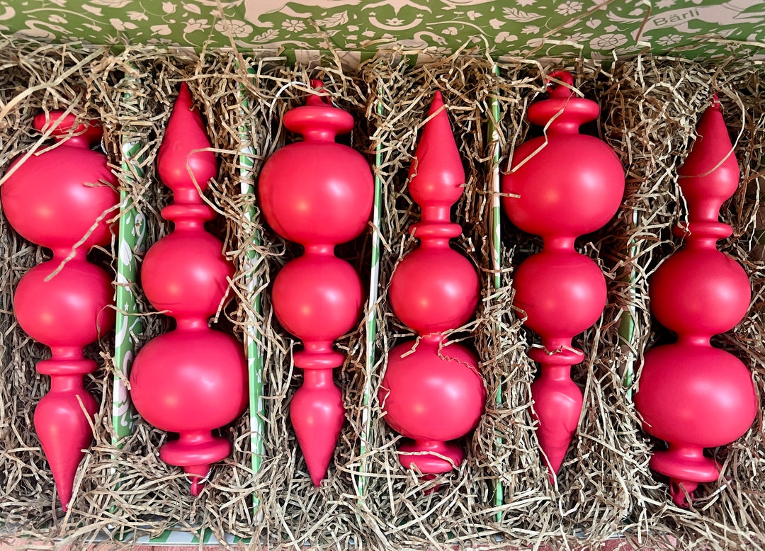 Set of 6 Raspberry Red Glass Finials, Hand Blown Hand Painted Glass ...