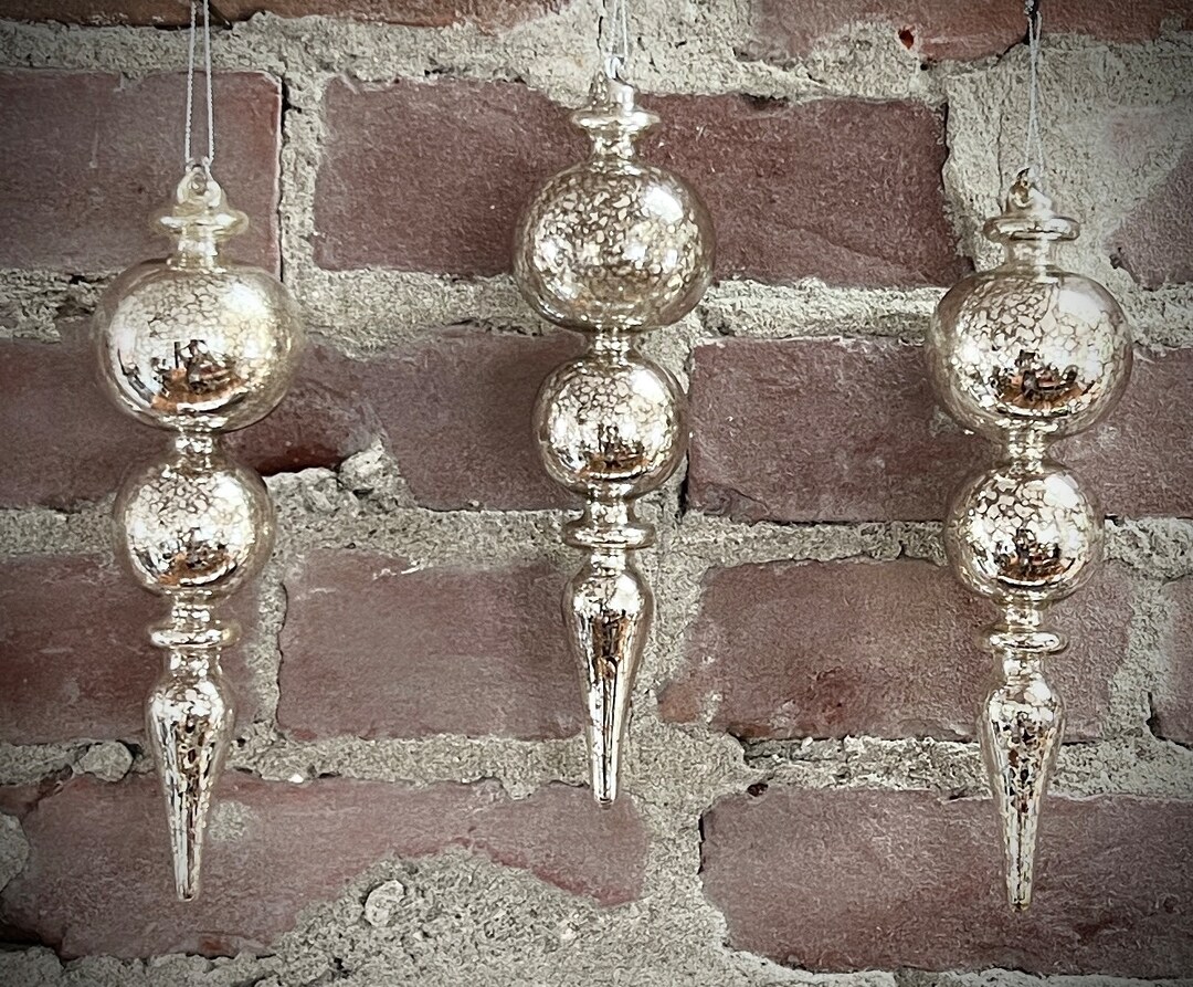 Set of 3 Mercury Glass Finials, Hand Blown Glass Christmas Ornaments - Etsy