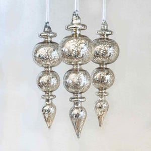 Set of 3 Mercury Glass Finials, Hand Blown Glass Christmas Ornaments - Etsy