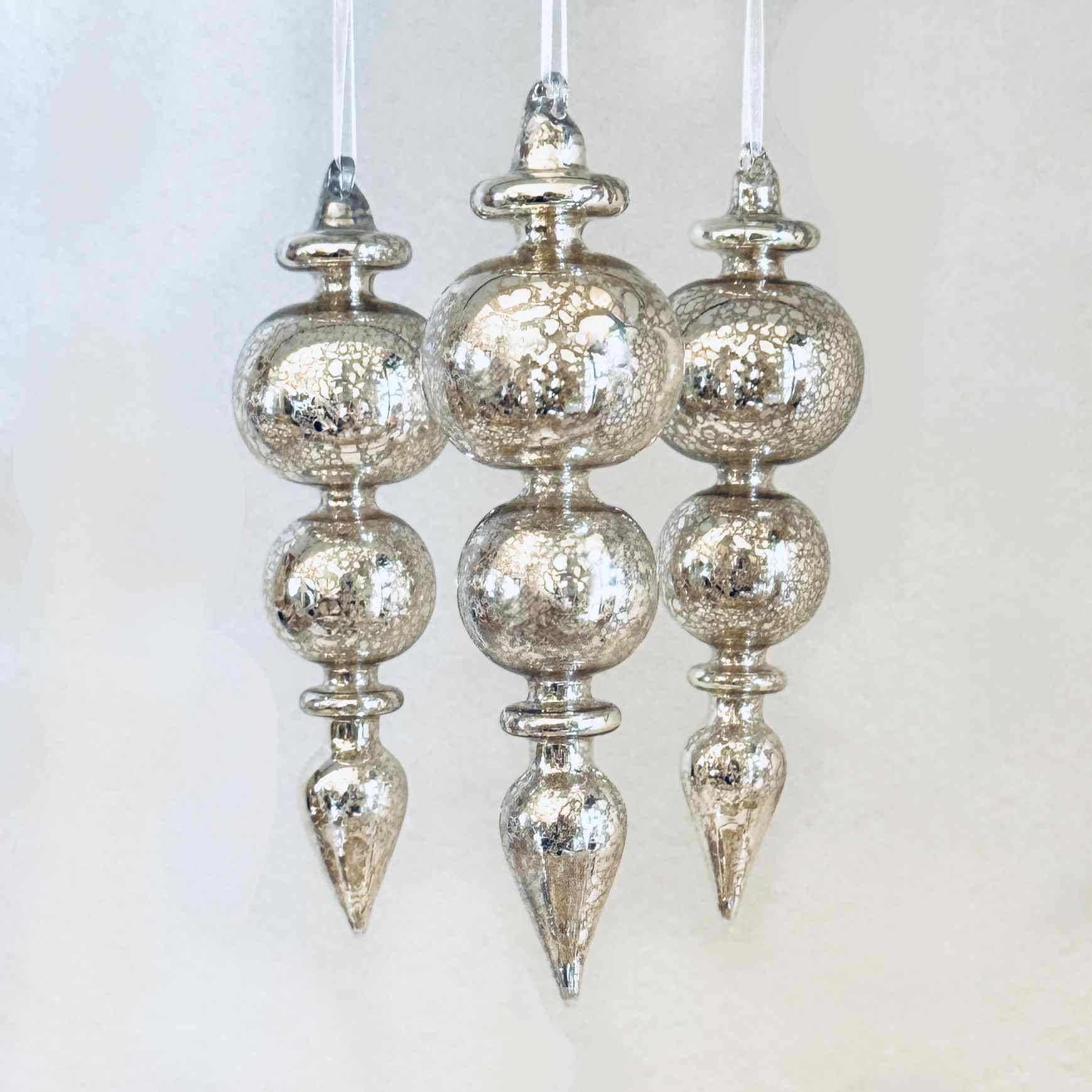 Set of 3 Mercury Glass Finials, Hand Blown Glass Christmas Ornaments - Etsy