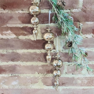 Set of 3 Mercury Glass Finials, Hand Blown Glass Christmas Ornaments - Etsy