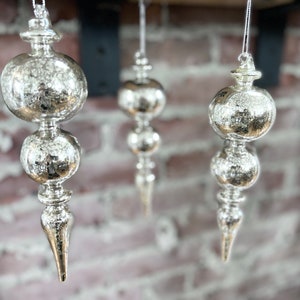 Set of 3 Mercury Glass Finials, Hand Blown Glass Christmas Ornaments - Etsy