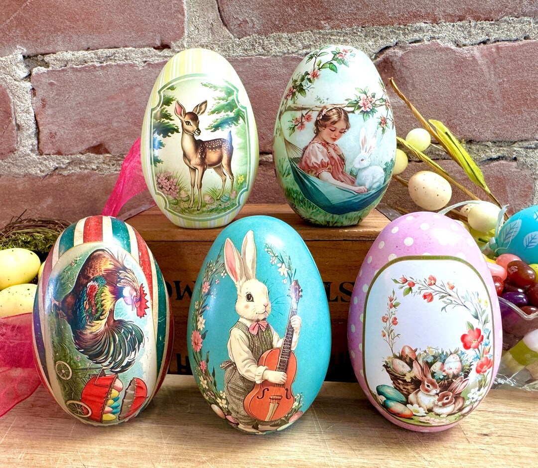 FIVE of Our Fillable, Reusable Easter Egg Tins. Vintage Style Metal ...