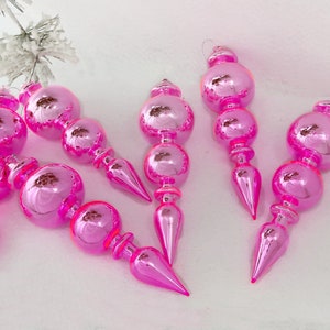 Set of 6 Extreme Pink Finials, Hand Blown Glass Christmas Ornaments - Etsy