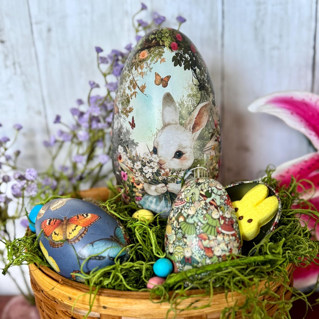 NEW! Jumbo Tin Easter Egg. Fillable Easter Egg Tin. Reusable Vintage ...