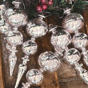 Set of 6 Mercury Glass Finials, Hand Blown Glass Christmas Ornaments - Etsy