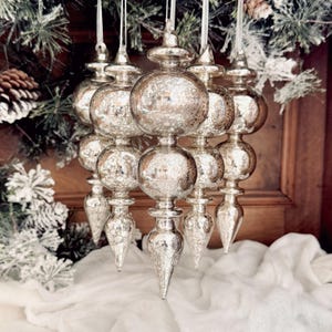 Set of 6 Mercury Glass Finials, Hand Blown Glass Christmas Ornaments - Etsy