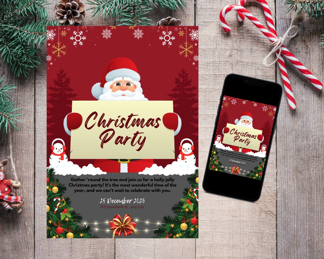 Christmas Party Invitation Santa Claus Calling You for a Party Self-editable 5x7 Easy Download ...
