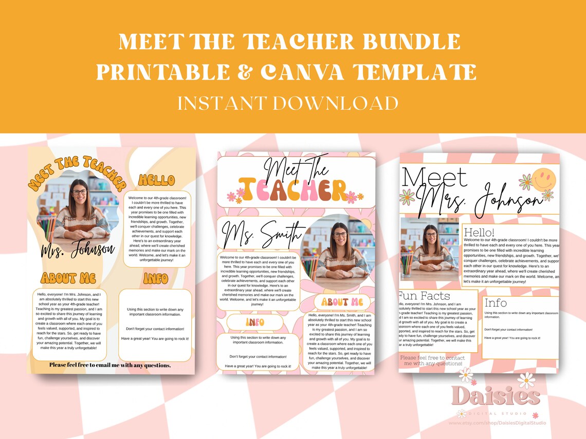 Editable Meet the Teacher Bundle | Canva Template | Teacher Printable ...
