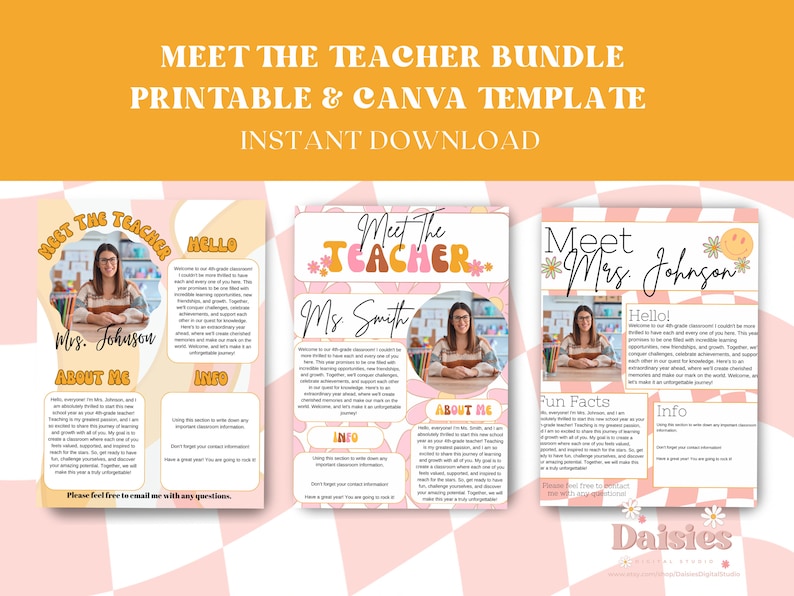 Editable Meet the Teacher Bundle | Canva Template | Teacher Printable ...