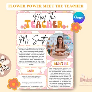 Editable Meet the Teacher | Canva Template | Teacher Printable | Flower ...