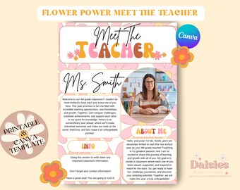 Editable Meet the Teacher | Canva Template | Teacher Printable | Groovy ...