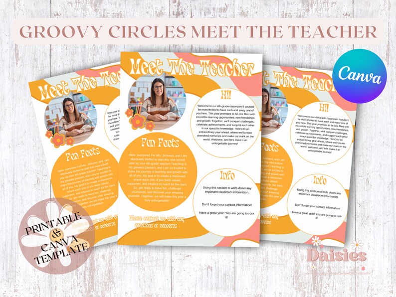Editable Meet the Teacher | Canva Template | Teacher Printable | Groovy ...