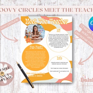 Editable Meet the Teacher | Canva Template | Teacher Printable | Groovy ...