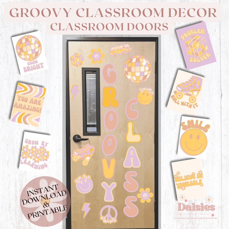 Groovy Classroom Decor Bundle Retro Hippie Theme Teacher Printable ...
