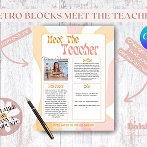 Editable Meet the Teacher | Canva Template | Teacher Printable | Groovy ...