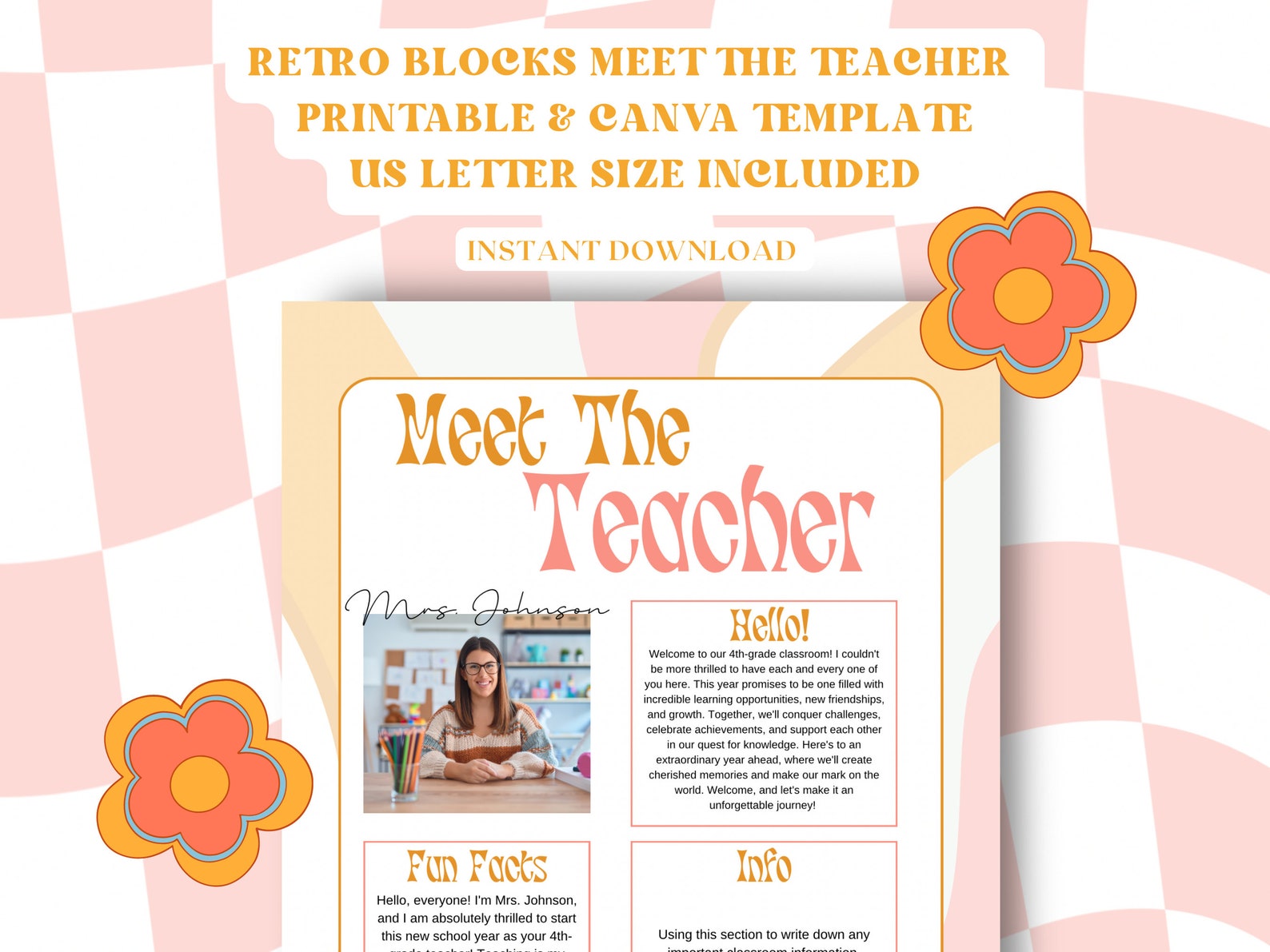 Editable Meet the Teacher | Canva Template | Teacher Printable | Groovy ...