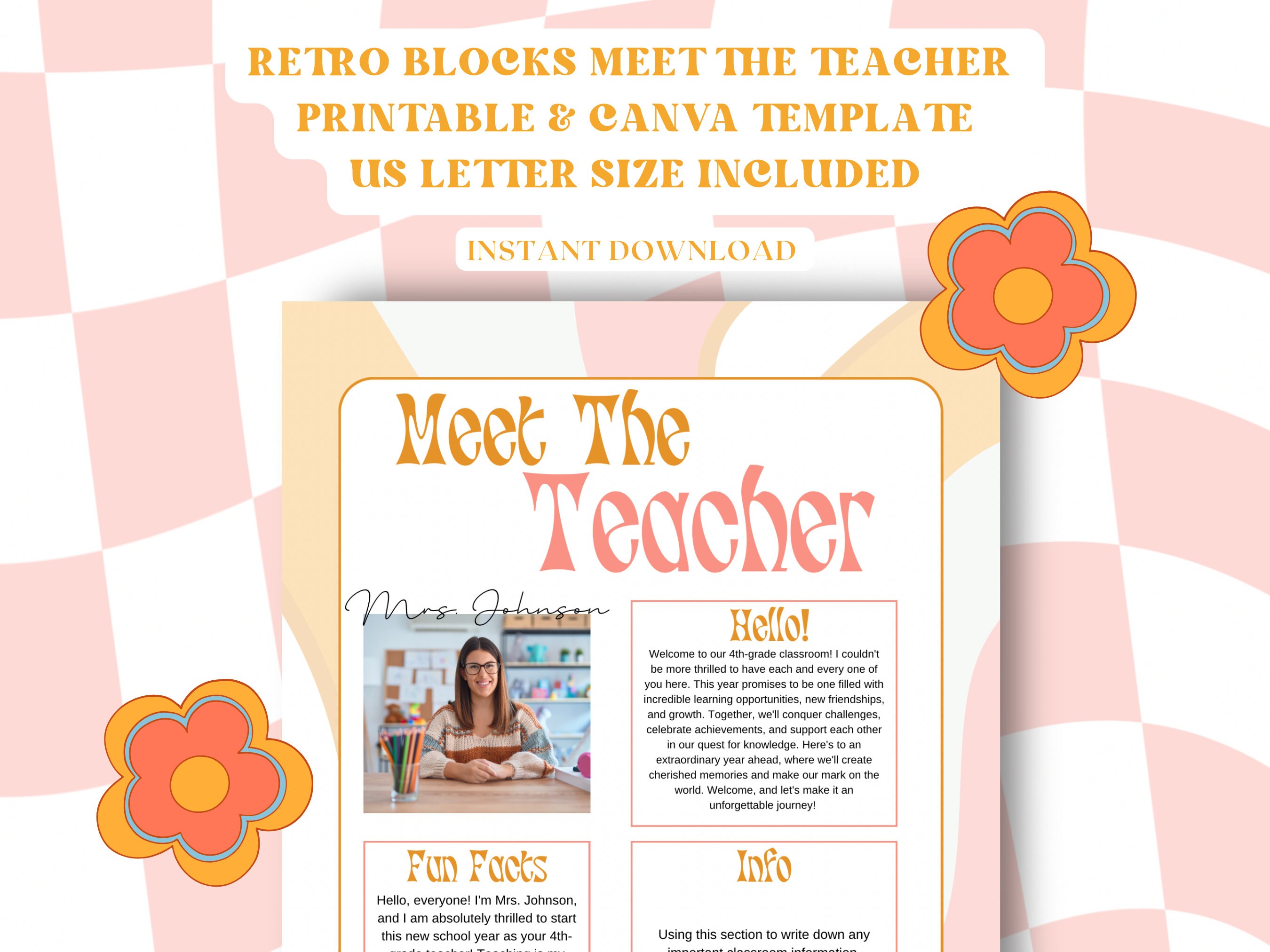 Editable Meet the Teacher | Canva Template | Teacher Printable | Groovy ...