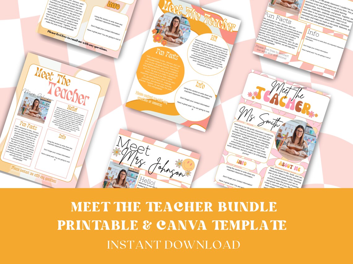 Editable Meet the Teacher Bundle | Canva Template | Teacher Printable ...
