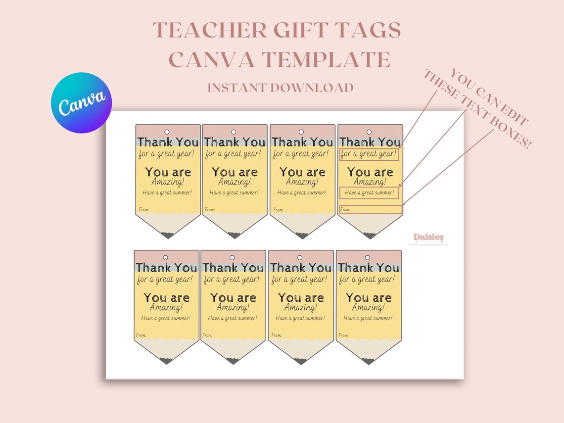 Thank You Gift Printable, Teacher Gift Tag Instant Download, Editable ...