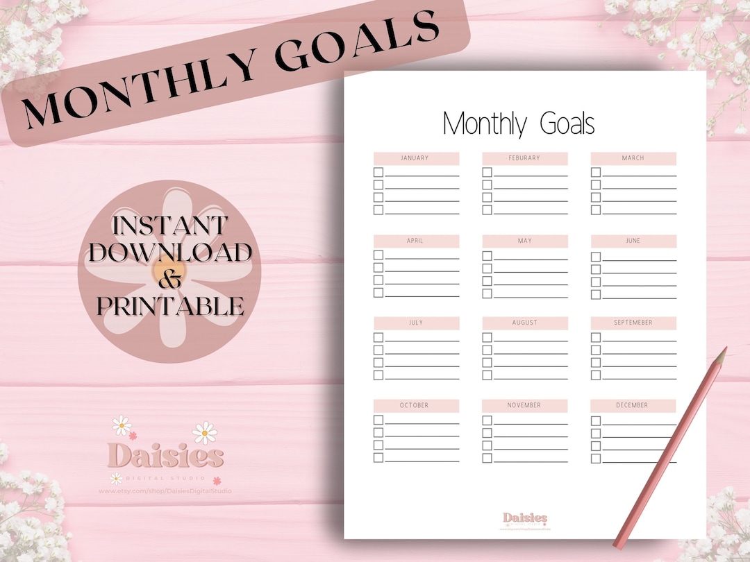 Monthly Goal Tracker Printable, Instant Download, Goal Setting Planner ...