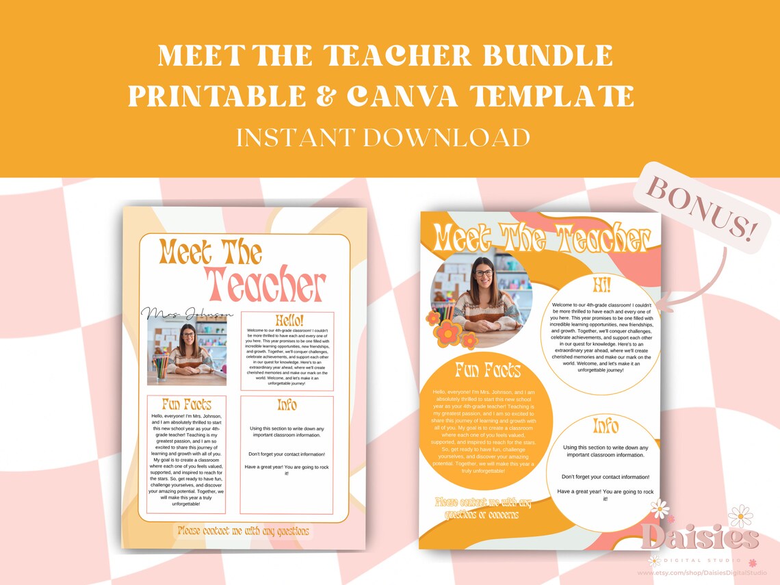 Editable Meet the Teacher Bundle Canva Template Teacher Printable ...