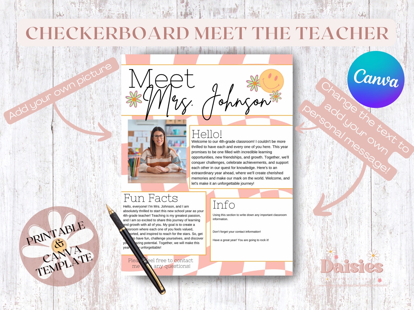 Editable Meet the Teacher | Canva Template | Teacher Printable | Groovy ...