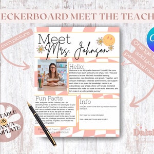Editable Meet the Teacher | Canva Template | Teacher Printable | Groovy ...