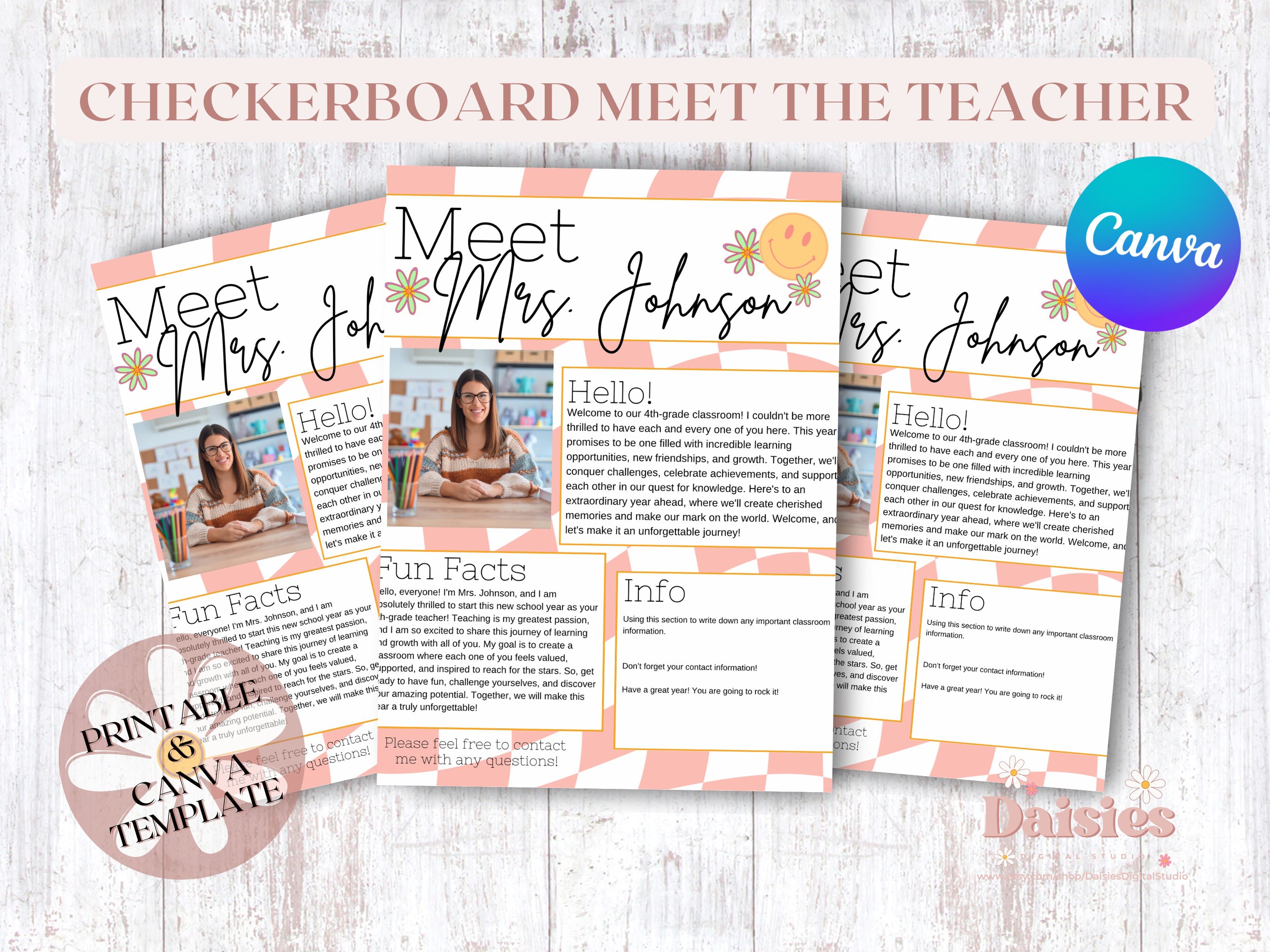 Editable Meet the Teacher Canva Template Teacher Printable Groovy ...