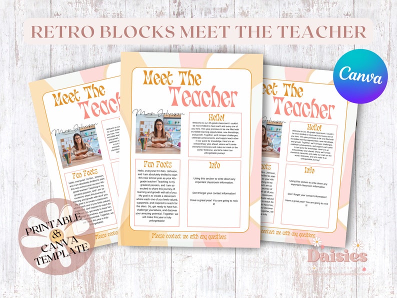 Editable Meet the Teacher | Canva Template | Teacher Printable | Groovy ...