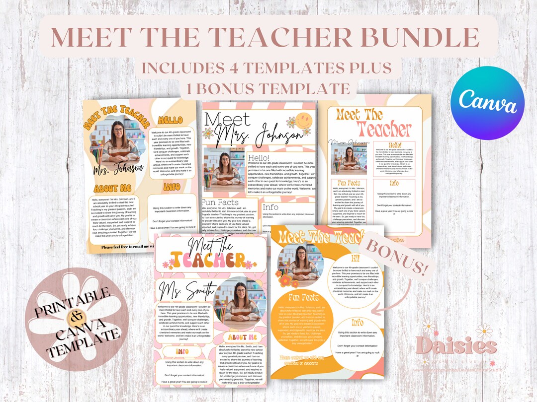 Editable Meet the Teacher Bundle | Canva Template | Teacher Printable ...