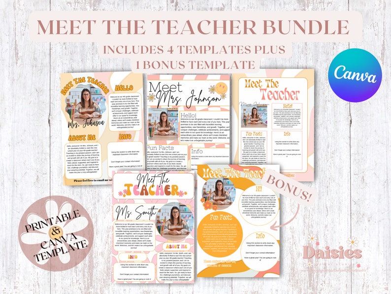 Editable Meet the Teacher Bundle | Canva Template | Teacher Printable ...