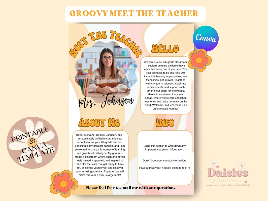 Editable Meet the Teacher | Canva Template | Teacher Printable | Retro ...