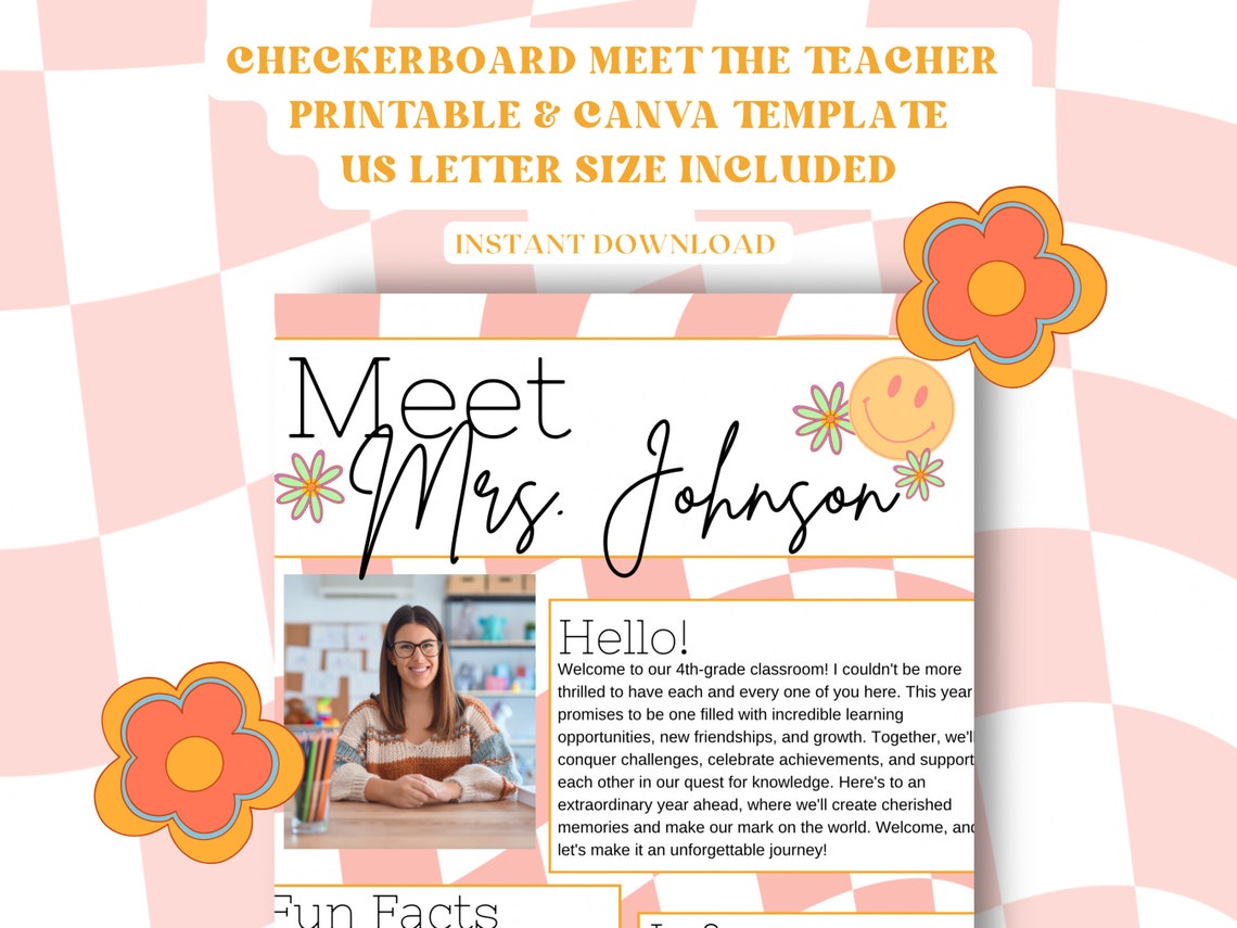 Editable Meet the Teacher Canva Template Teacher Printable Groovy ...