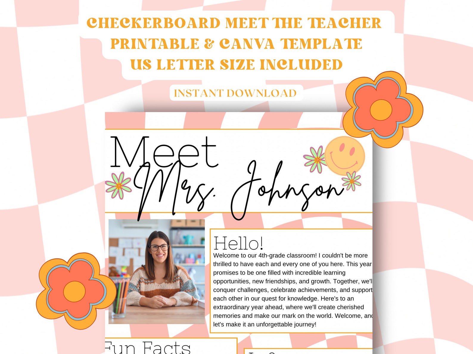 Editable Meet the Teacher | Canva Template | Teacher Printable | Groovy ...
