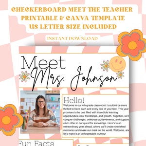 Editable Meet the Teacher | Canva Template | Teacher Printable | Groovy ...