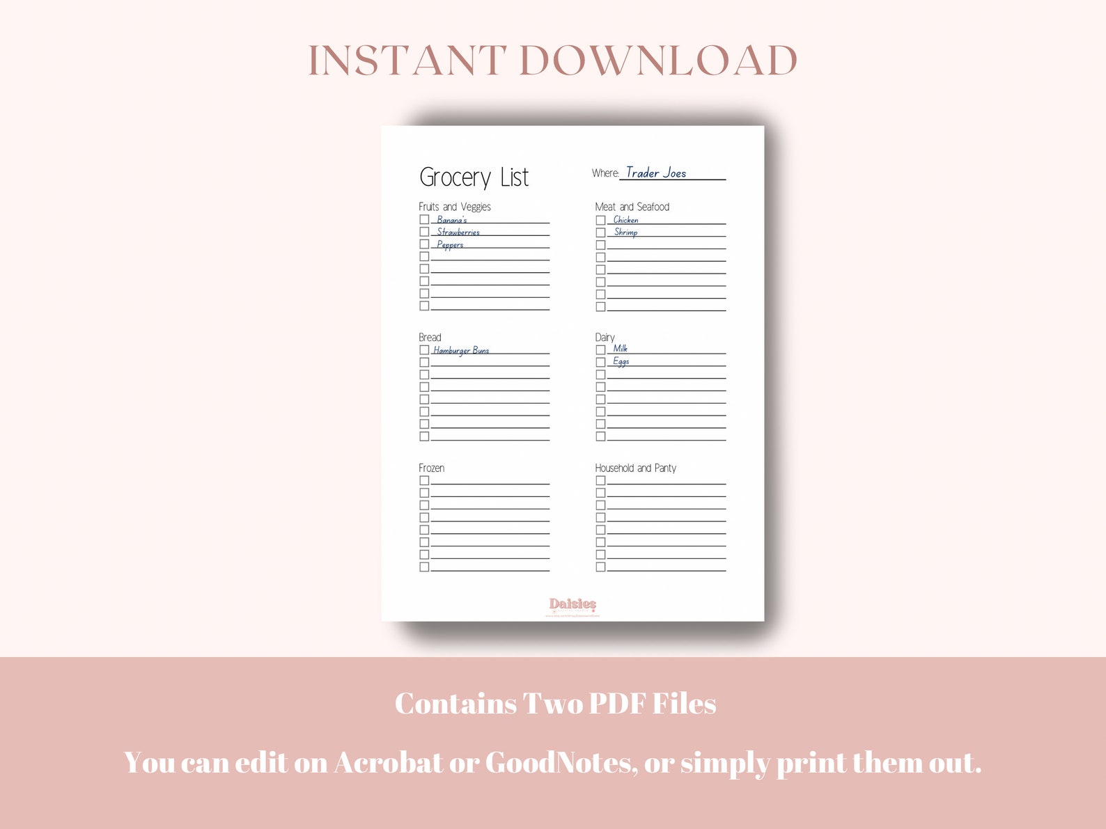 Minimalist Grocery List Printable, Food Shopping List, Grocery List PDF ...