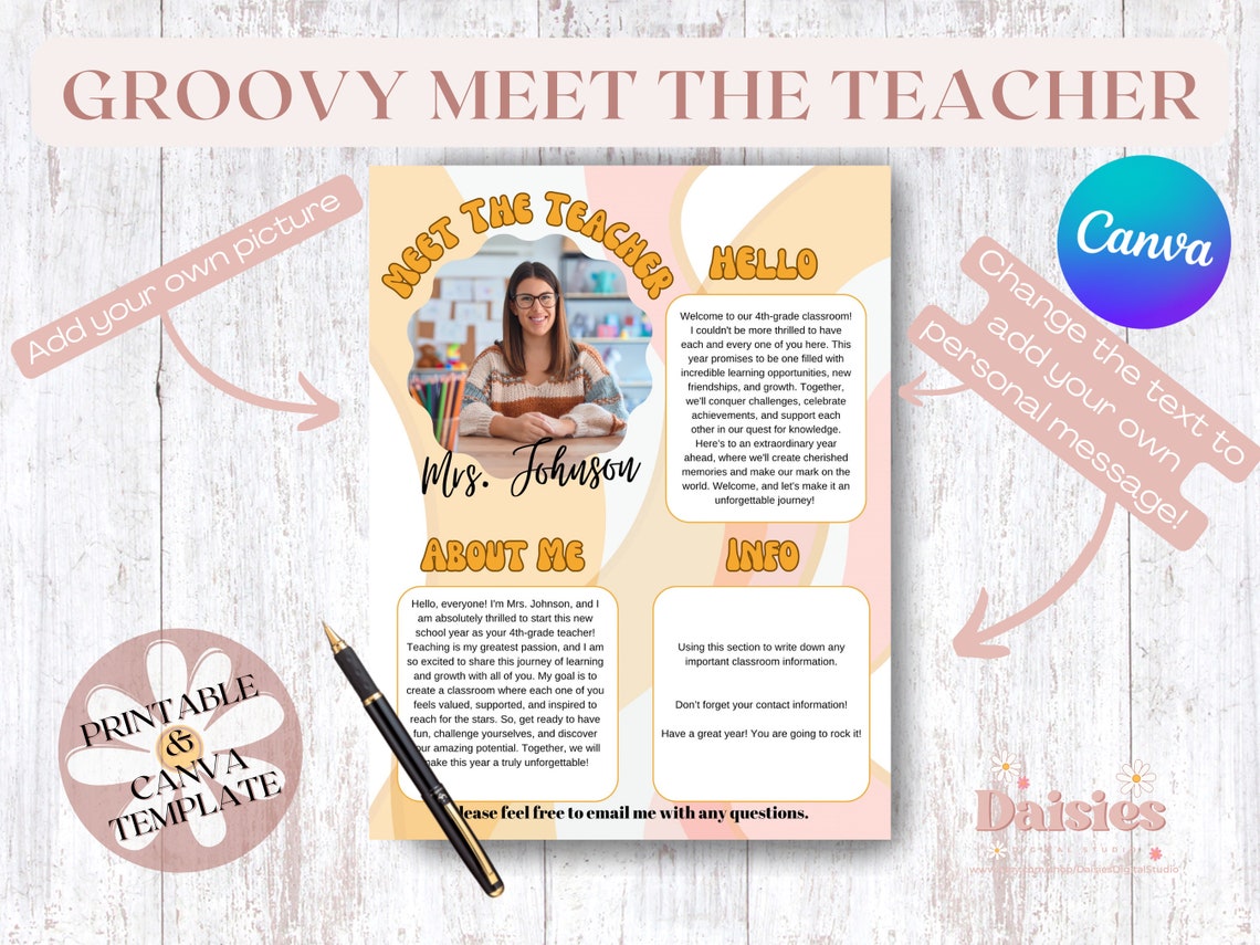 Editable Meet the Teacher | Canva Template | Teacher Printable | Retro ...